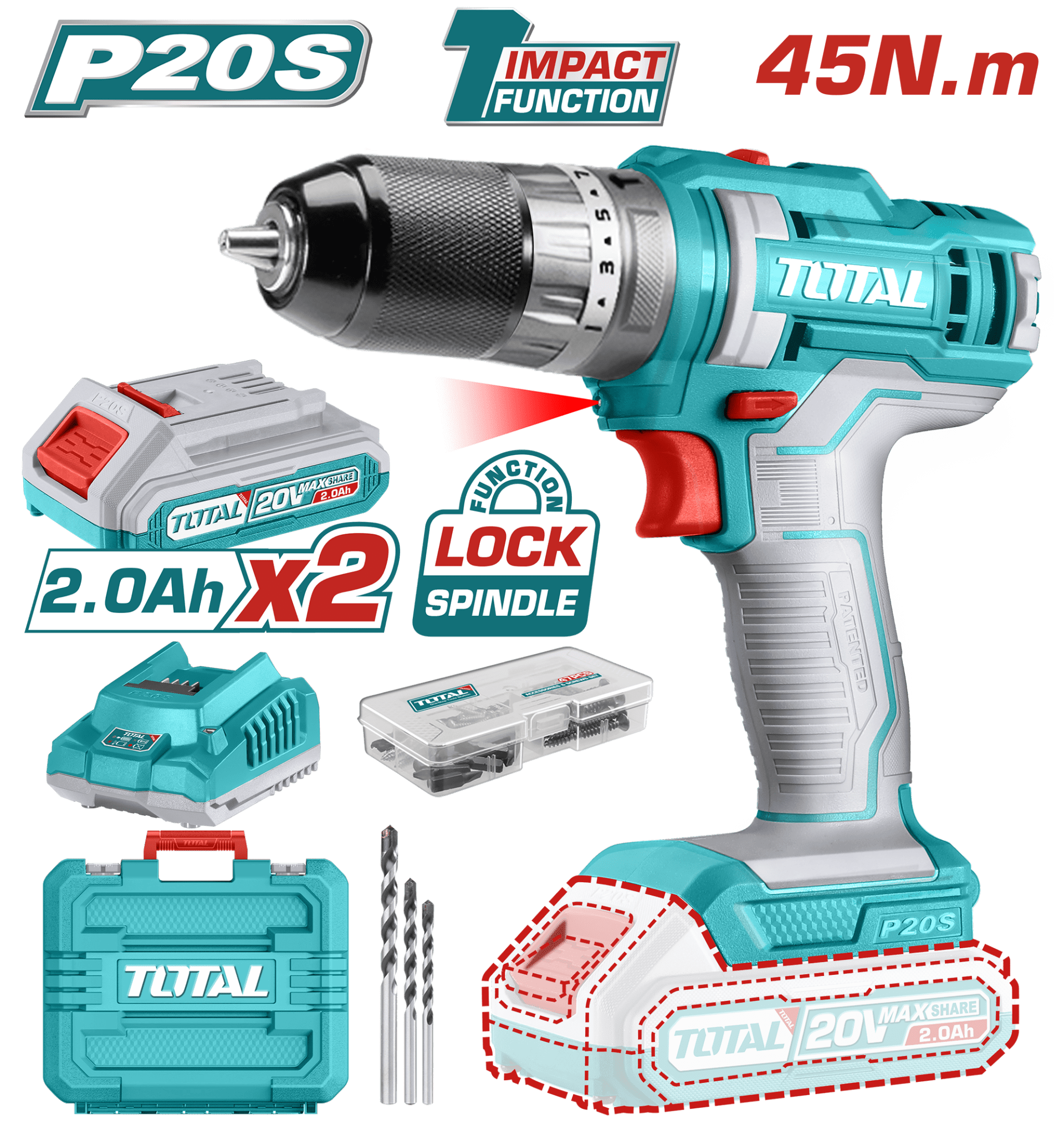 Total 20V Li-ion Impact Drill - TIDLI201452 - Total Tools India ...