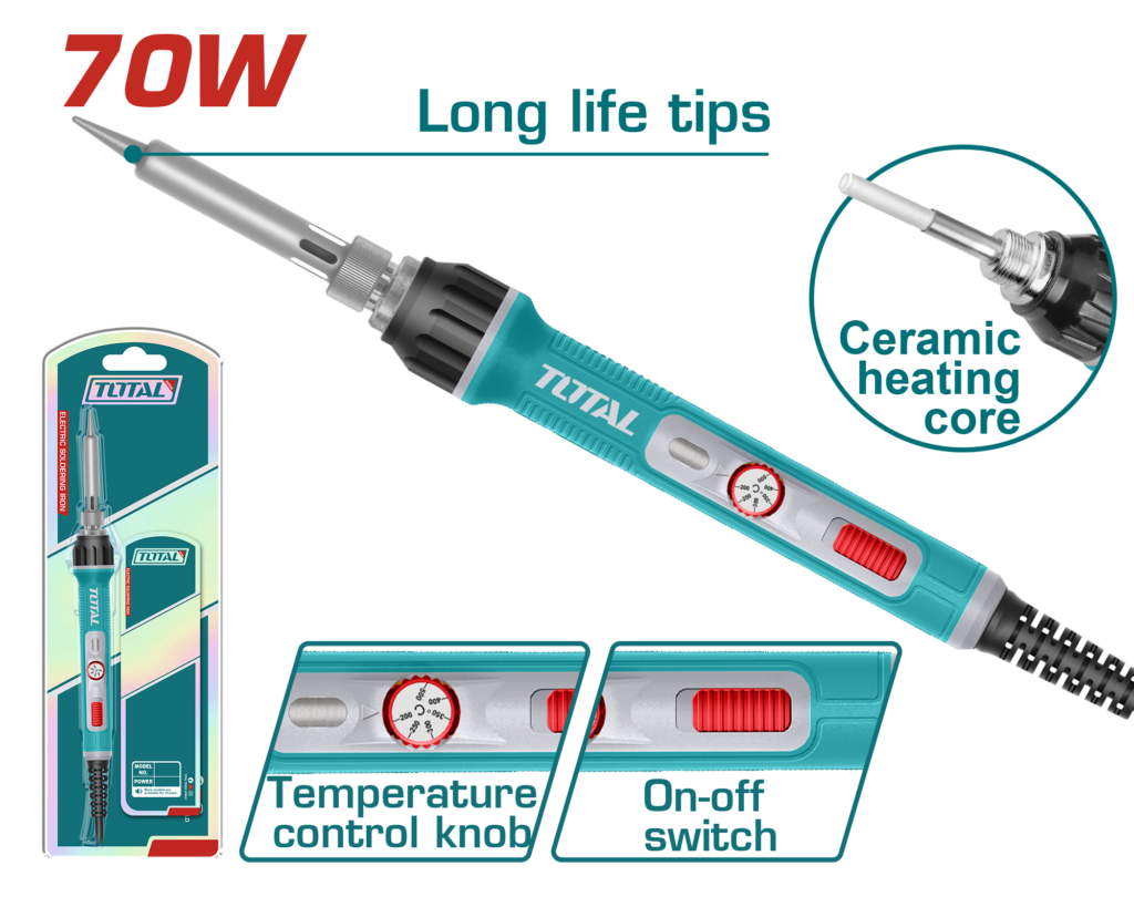 TOTAL 70W Adjustable Temperature Electric Soldering Iron – TET01606 ...